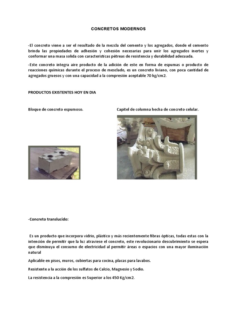 Concretos Modernos: Tipos y Aplicaciones | PDF | Hormigón | Cemento