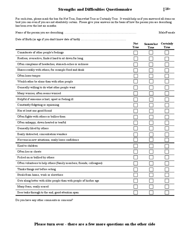 Strengths and Difficulties Questionnaire (SDQ) Informant | PDF | Psychology | Psychological Concepts