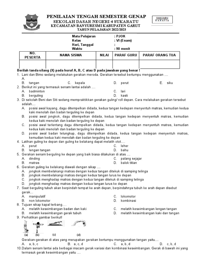 Kelas 6 Soal PTS Pjok 2022-2023 | PDF