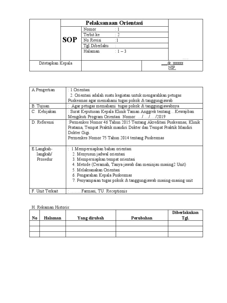 SOP Orientasi Pegawai Baru | PDF
