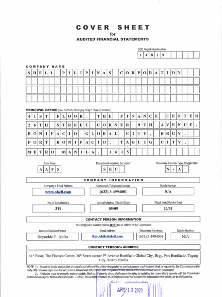 Shell Pilipinas Corporation Audited Financial Statements | PDF | Taxes ...