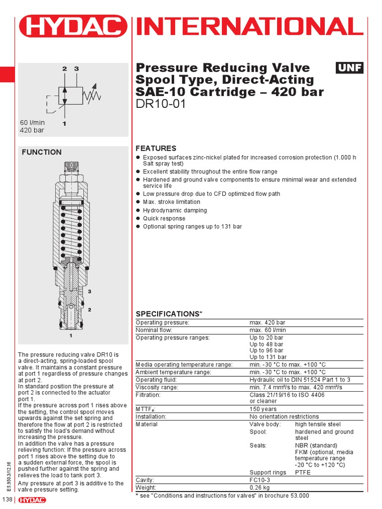 Pressure Reducing Valve Spool Type, Direct-Acting SAE-10 Cartridge ...