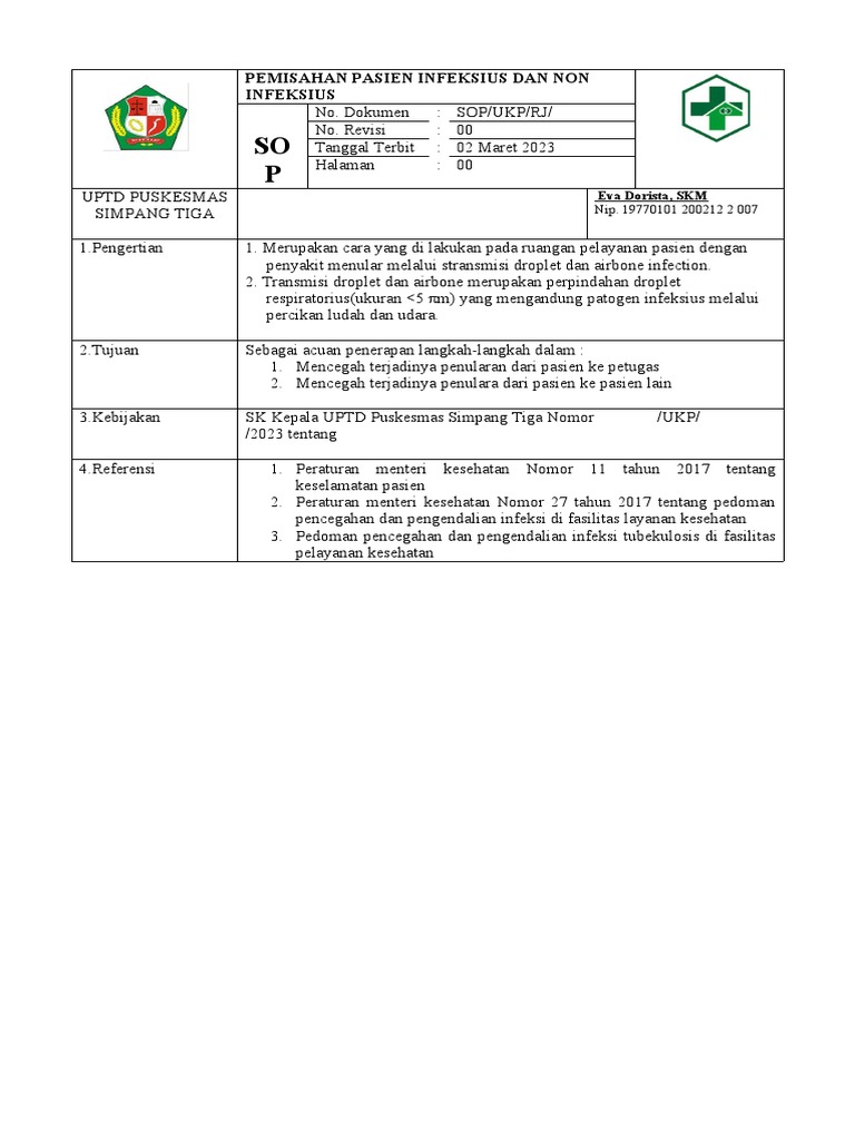 Sop Pemisahan Pasien Infeksius | PDF