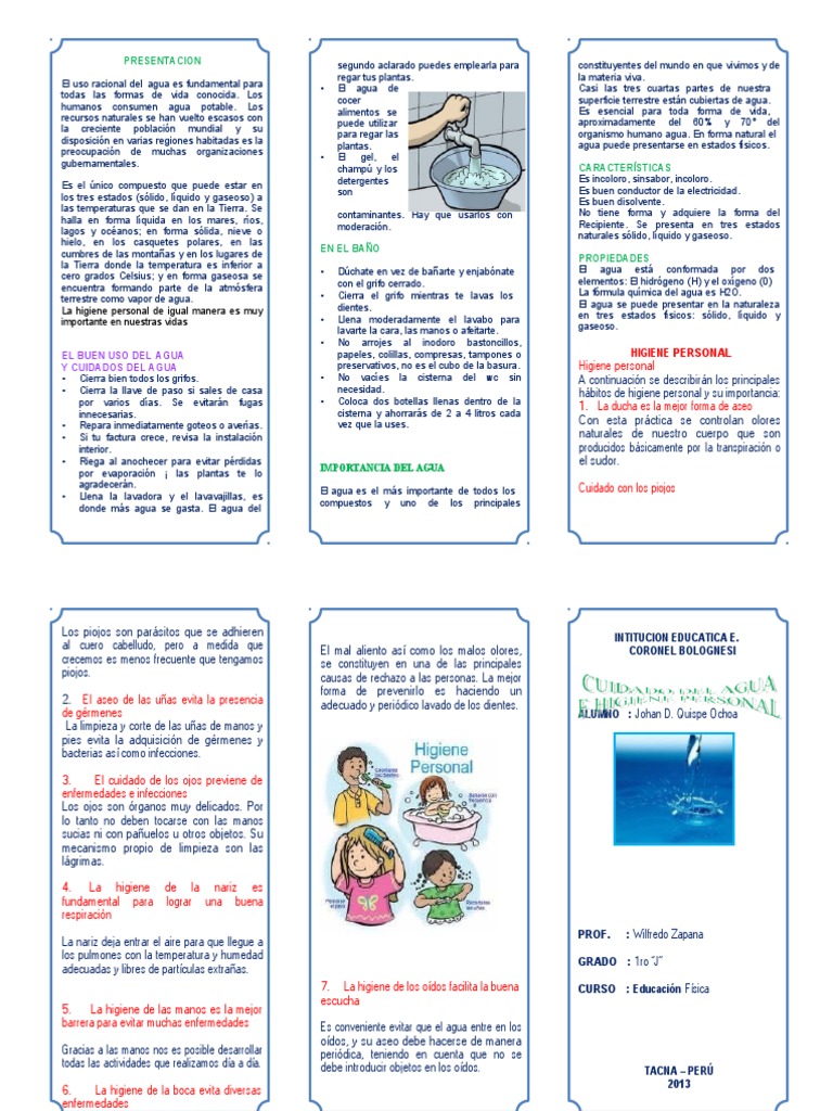 Triptico Cuidado Del Agua | PDF | Agua | Higiene Triptico Cuidado Del Agua | PDF | Agua | Higiene