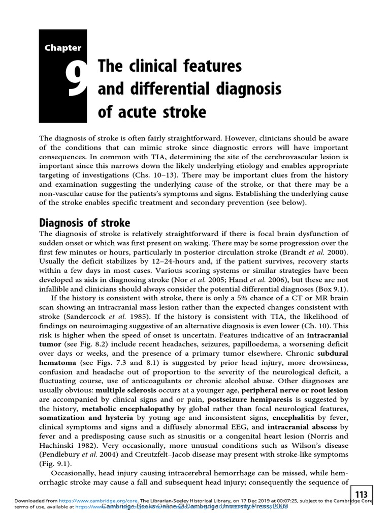 The Clinical Features and Differential Diagnosis of Acute Stroke ...