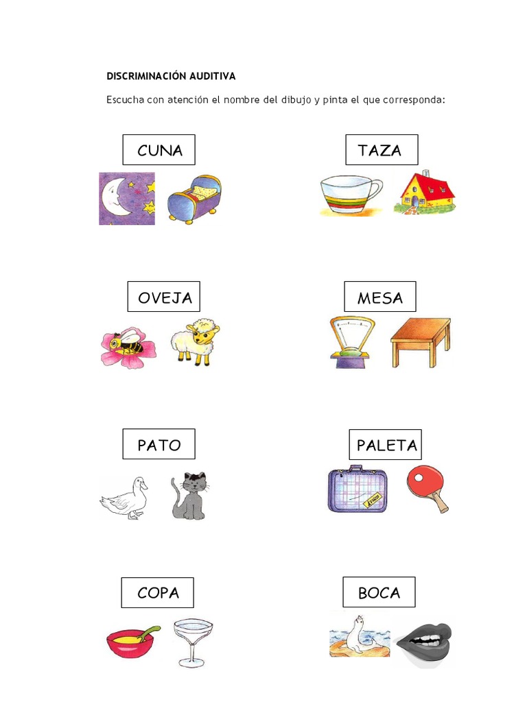 Discriminacion Auditiva Verbal - Pares Minimos | PDF