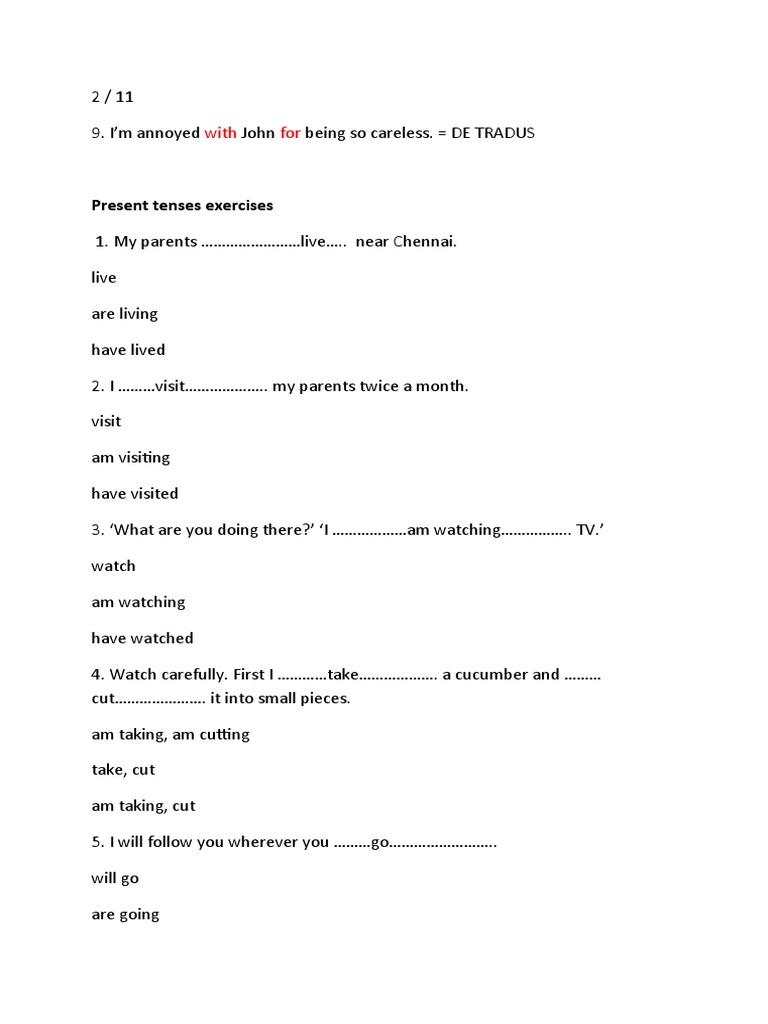 English Present Tenses Practice | PDF