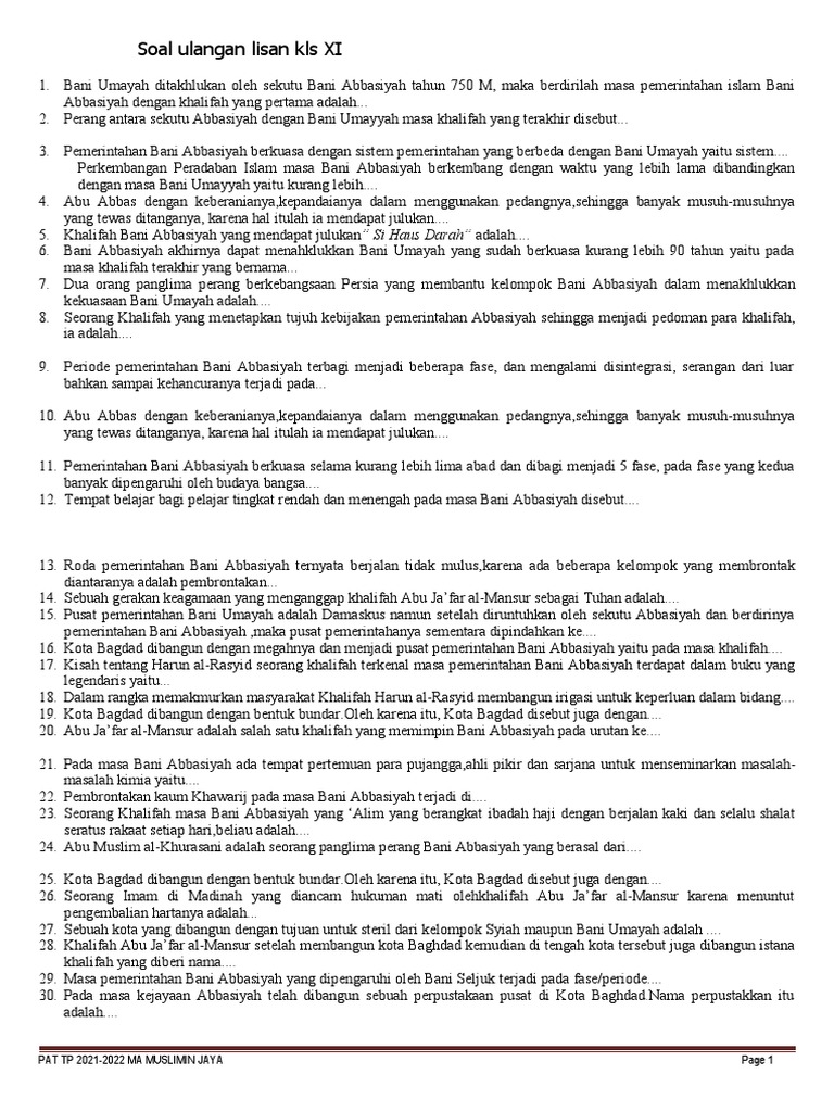 Soal Lisan Kls Xi 2023 Ski | PDF