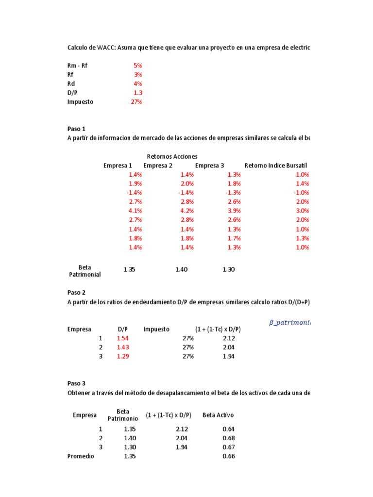 Paso A Paso para Calculo de Beta Patrimonial y WACC | Descargar gratis PDF | Servicios ...
