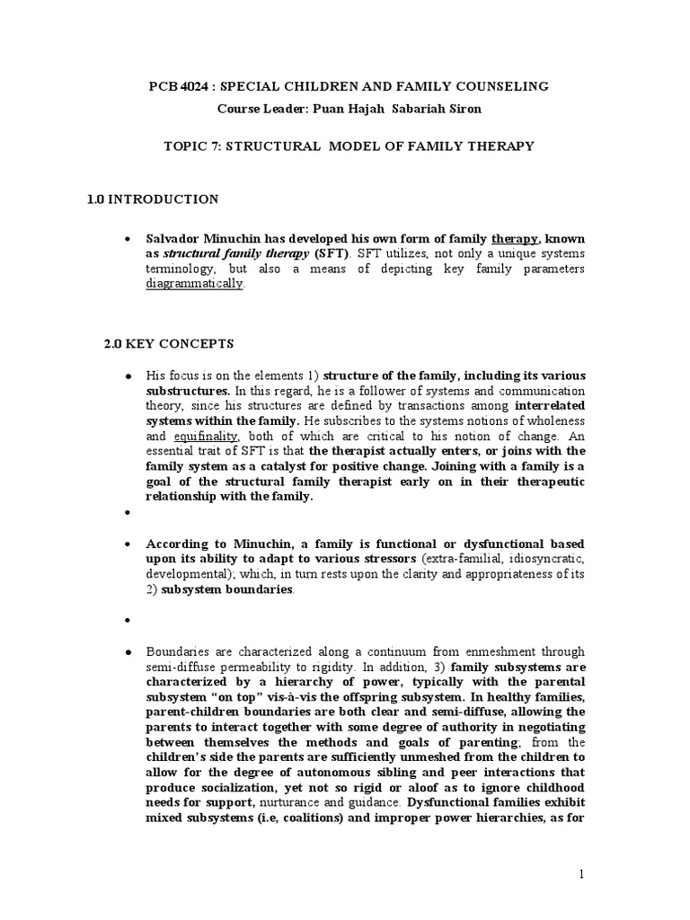 Structural Family Therapy Overview | PDF | Psychology | Psychological ...
