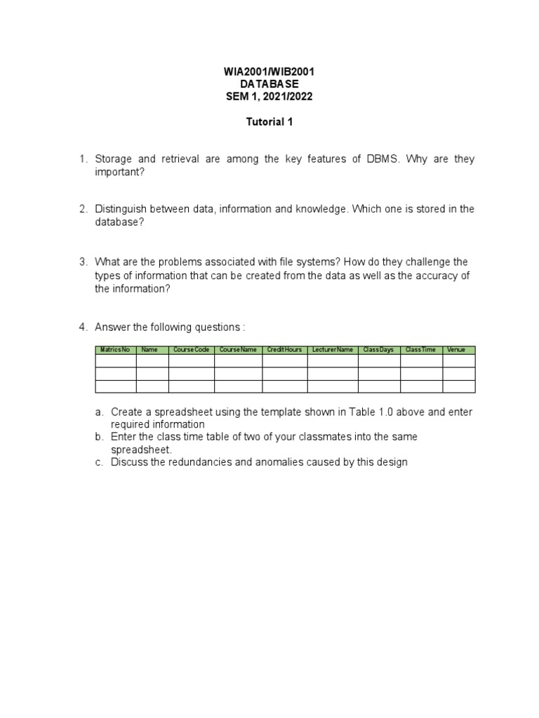 Tutorial Week 2 - Introduction To Database | PDF Tutorial Week 2 - Introduction To Database | PDF