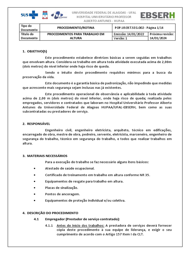 Pop - Usost.seg.002 - Trabalho Altura | PDF | Engenharia Civil ...