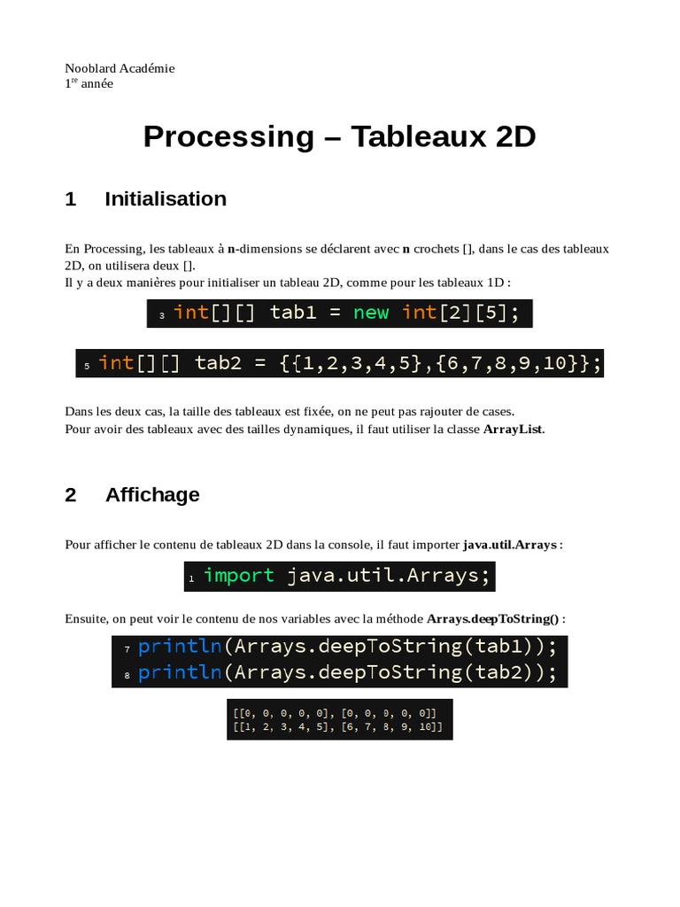 Tableaux 2 D | PDF