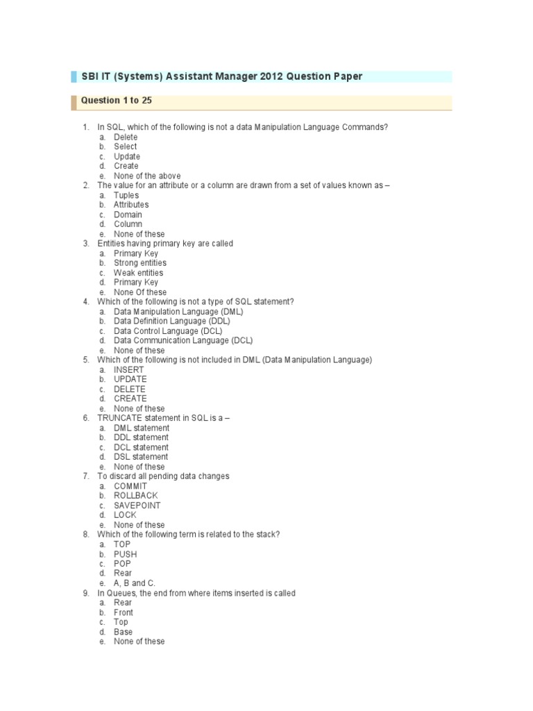 SBI IT Officer 2012 Exam Paper | PDF | Relational Database | Database Index
