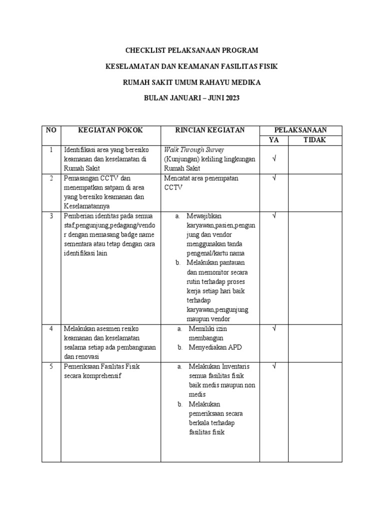 Checklist Pelaksanaan Program | PDF