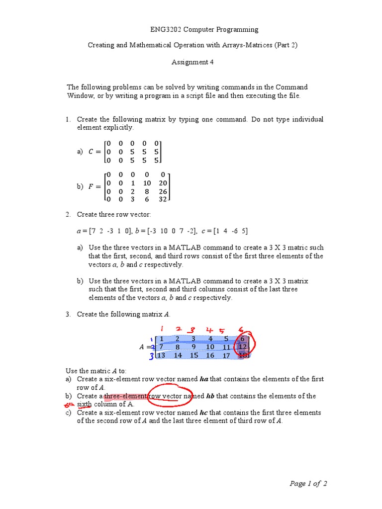 Assignment 4 | PDF | Matrix (Mathematics) | Matlab