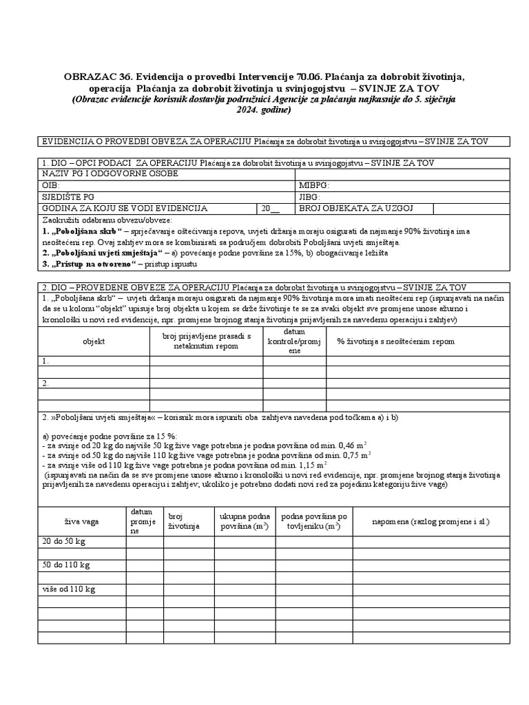 OBRAZAC 36 - Evidencija - D S - Svinje Za Tov | PDF
