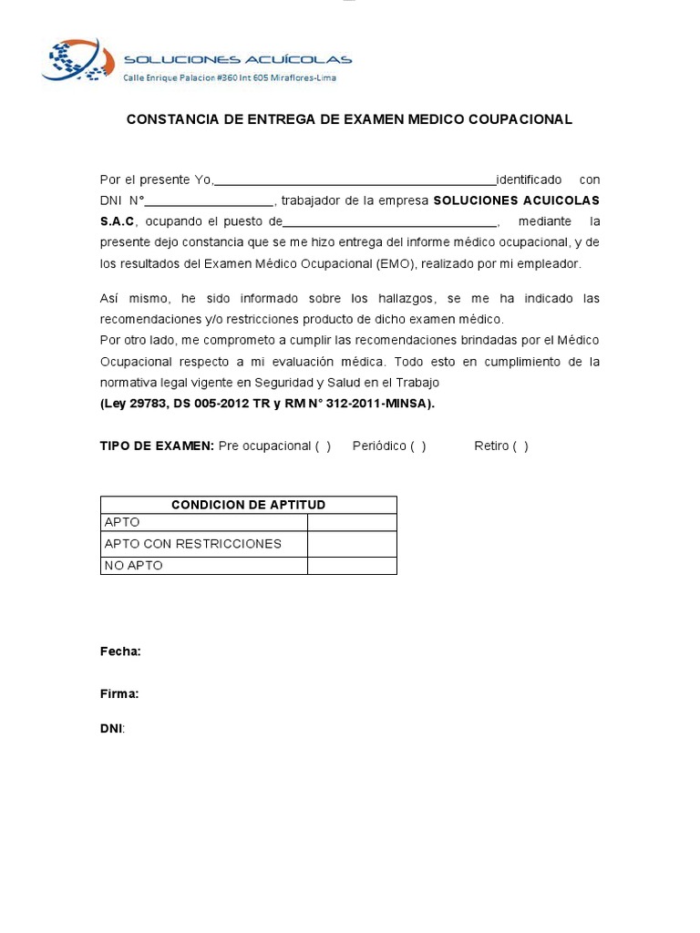 Modelo Formato Entrega Resultado Emo | PDF