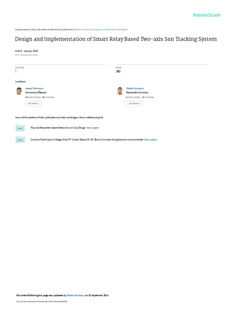 Design and Implementation of Smart Relay Based Two-Axis Sun Tracking System | PDF | Solar Power ...