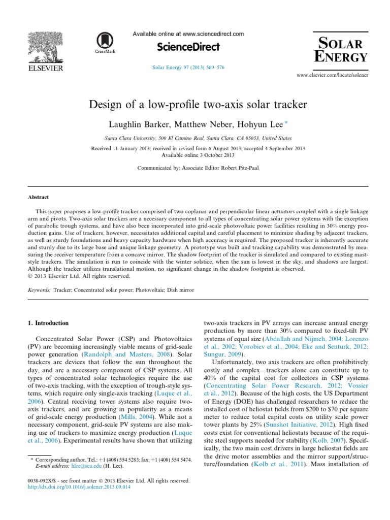 Design of A Low-Profile Two-Axis Solar Tracker | PDF | Photovoltaics | Solar Energy