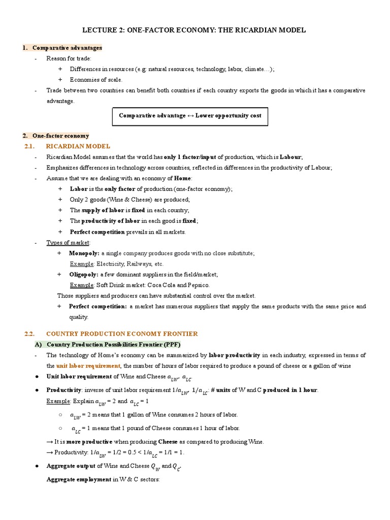 One-Factor Economy | PDF | Comparative Advantage | Labour Economics