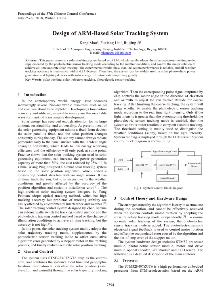 Design of ARM-Based Solar Tracking System | PDF | Solar Energy | Sensor