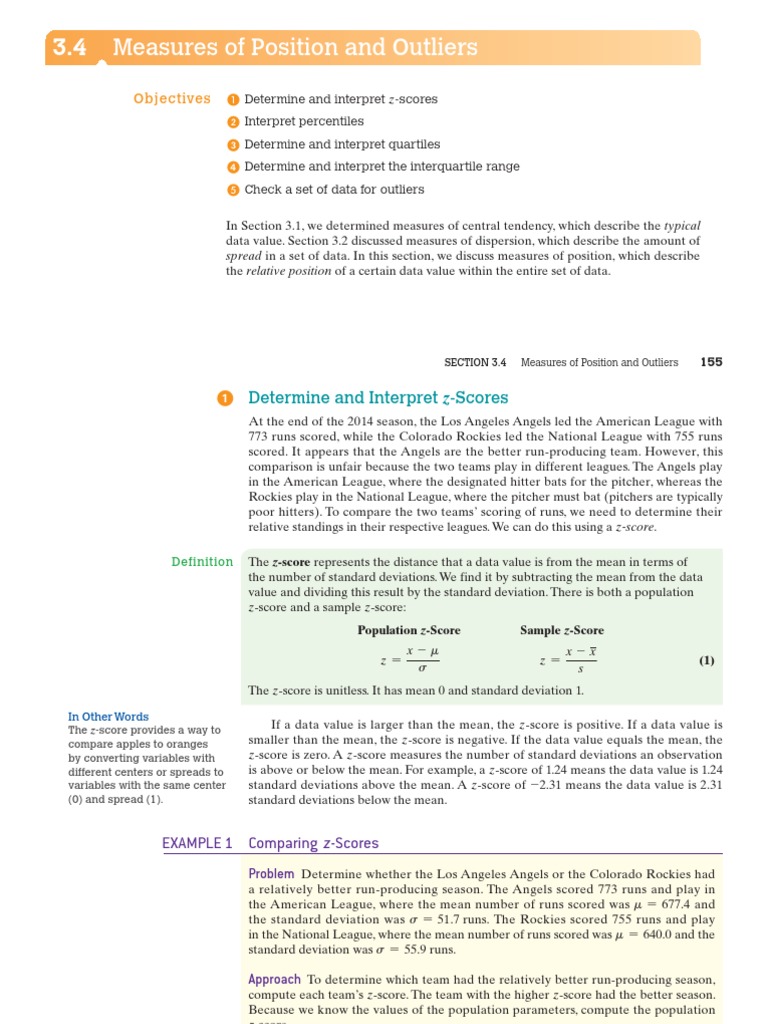 Sullivan Section 3.4 Measures of Position and Outliers 1 | PDF ...