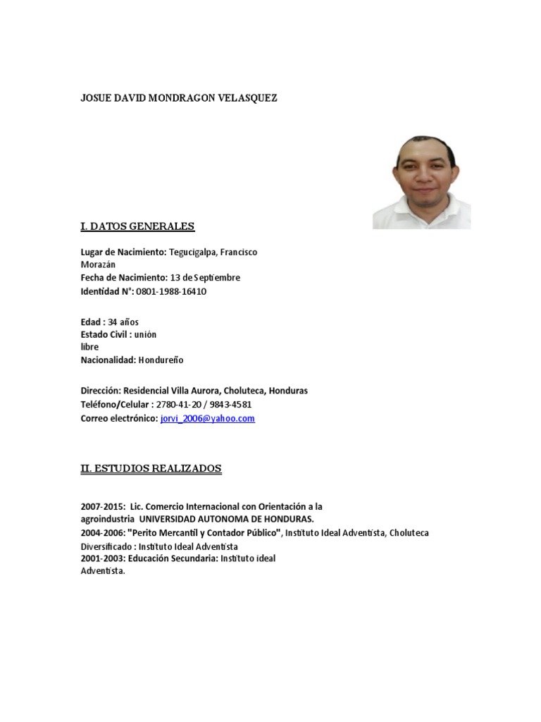 Curriculum Vitae Josue Mondragon N.1 | PDF