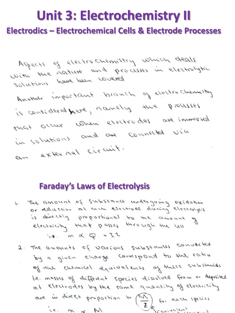 Unit 3 - Electrochemistry II Class Notes | PDF | Electrochemistry ...