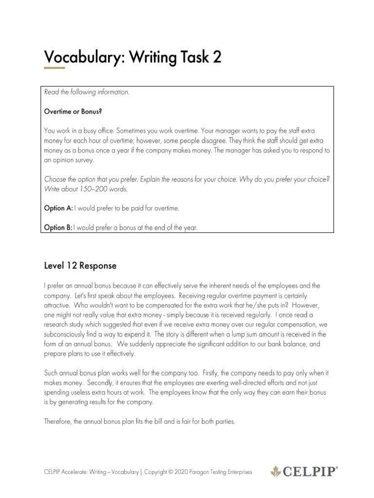 2 - Vocabulary Writing Task 2 Sample For Celpip Writing | PDF