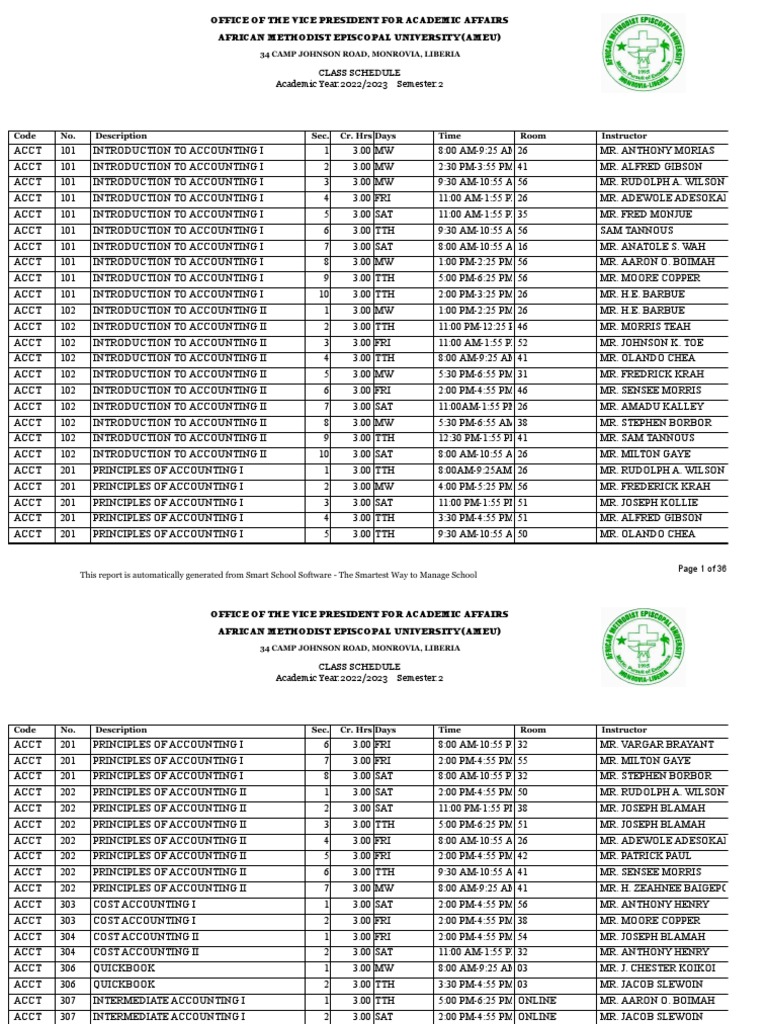 AMEU 2022/2023 Semester 2 Class Schedule | PDF