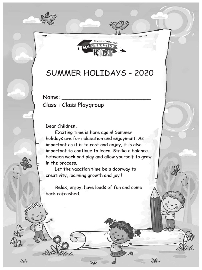 Class Playgroup Holiday Homework - Compressed | PDF