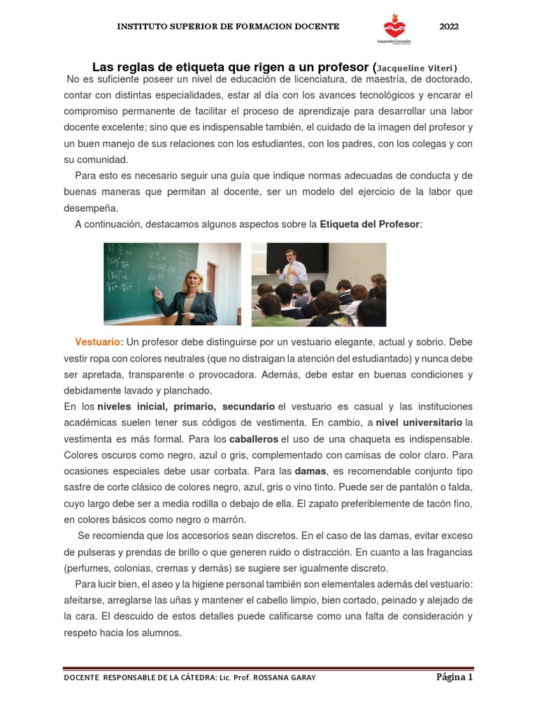 Las Reglas de Etiquetas Que Debe Seguir Un Profesor | PDF