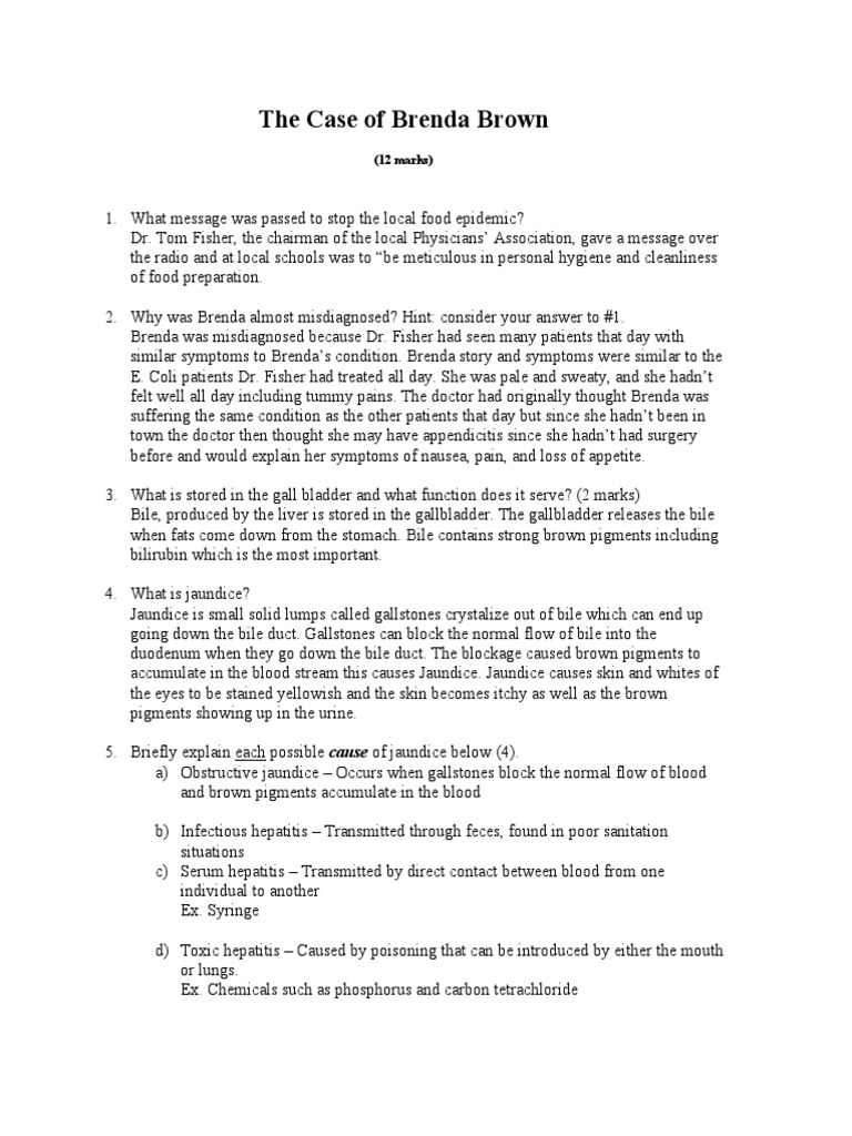 The Case of Brenda Brown Worksheet | PDF | Gallbladder | Gastroenterology