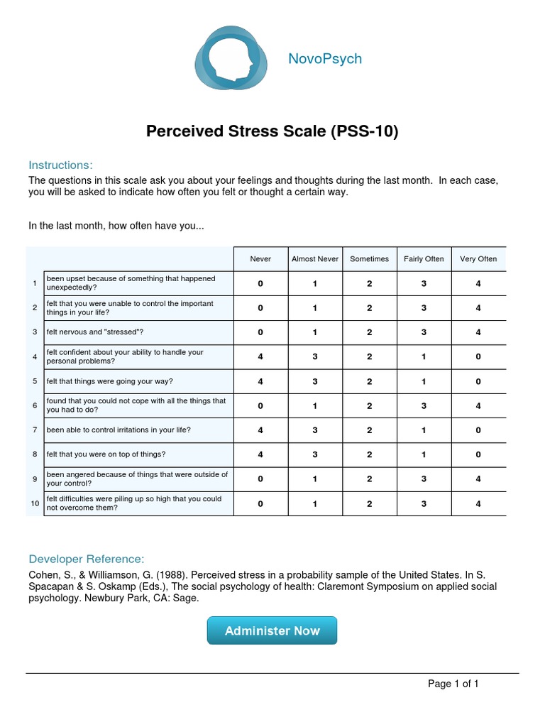 Pss 10 Pdf Stress Biology Subjective Experience