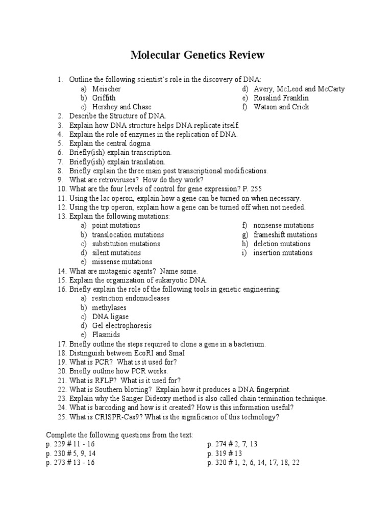 Molecular Genetics Review | PDF | Dna | Gene
