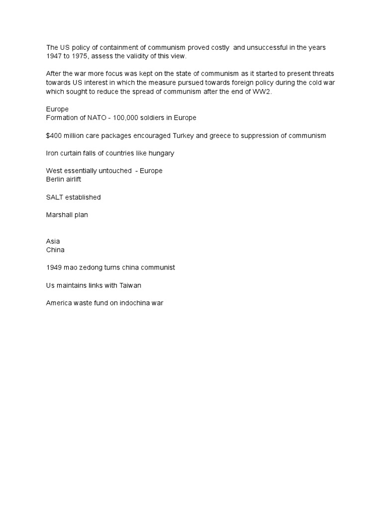 The US Policy of Containment of Communism Proved Costly and ...