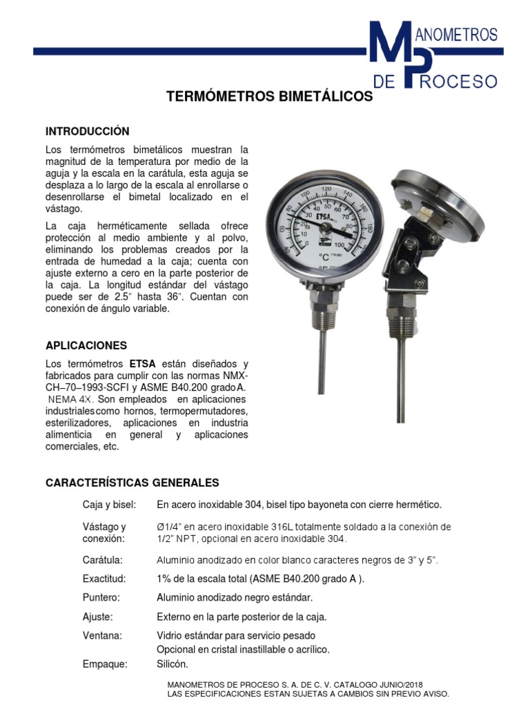 Catalogo - Termometros Bimetalicos | PDF