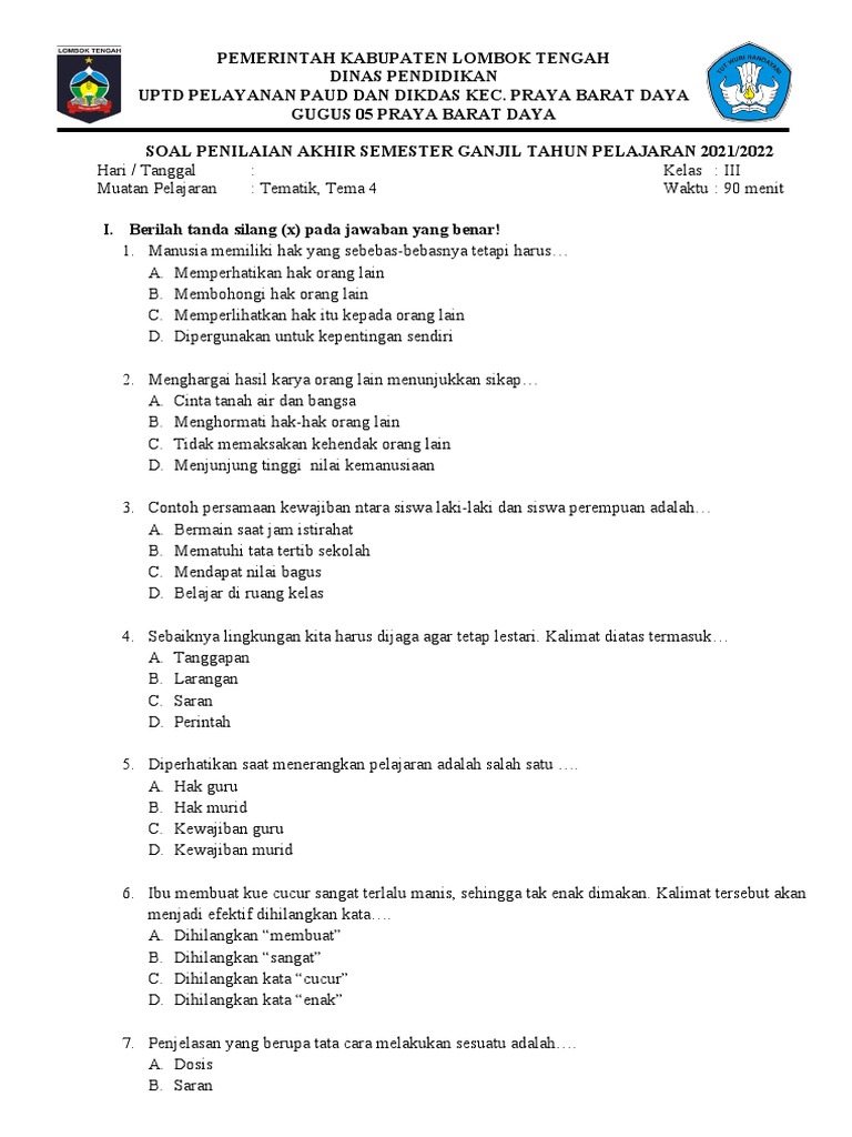 Soal Kelas 3 Tema 4 | PDF