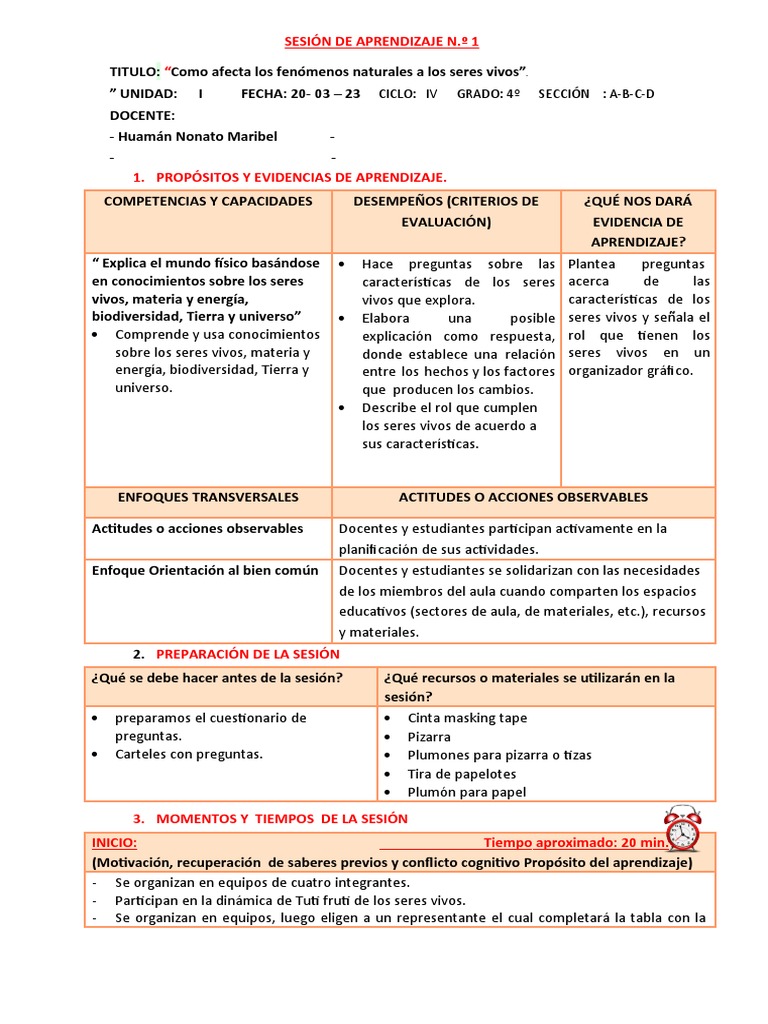 SESIÓN DE APRENDIZAJE N 1 - C.T | PDF