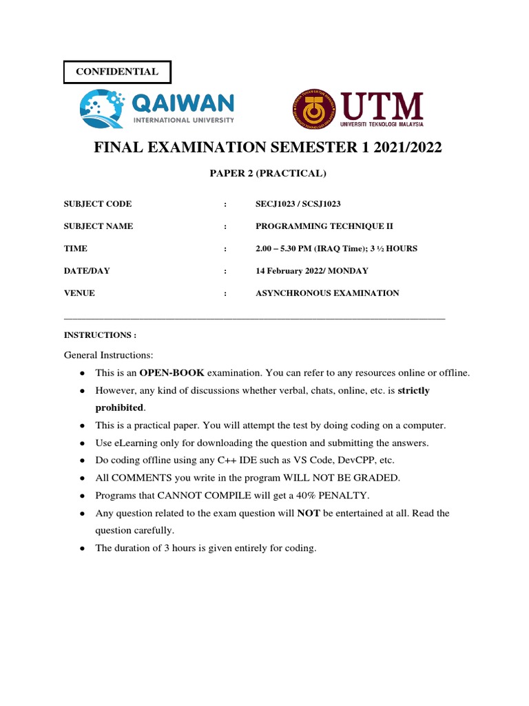 Secj1023 / SCSJ1023 Programming Technique Ii 2021/2022 Paper 2 ...