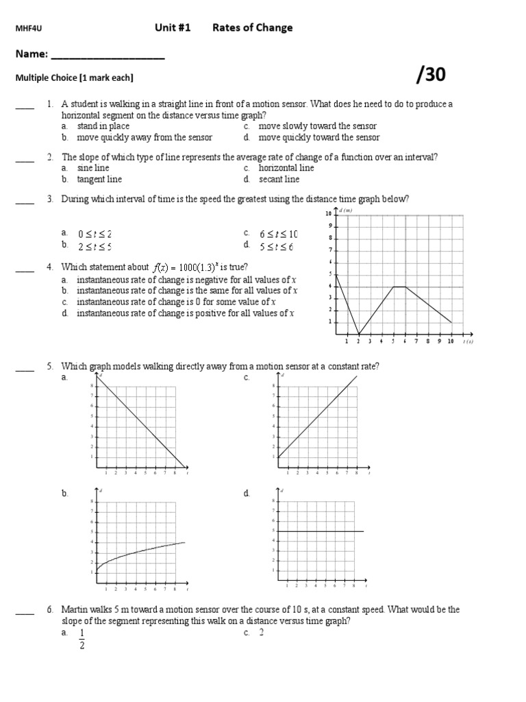 Unit 1 - Rate of Change | PDF | Speed | Derivative