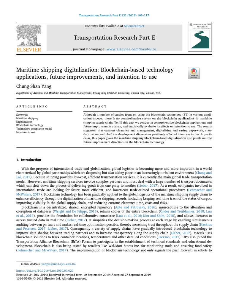 Maritime Shipping Digitalization Blockchain-Based Technology ...