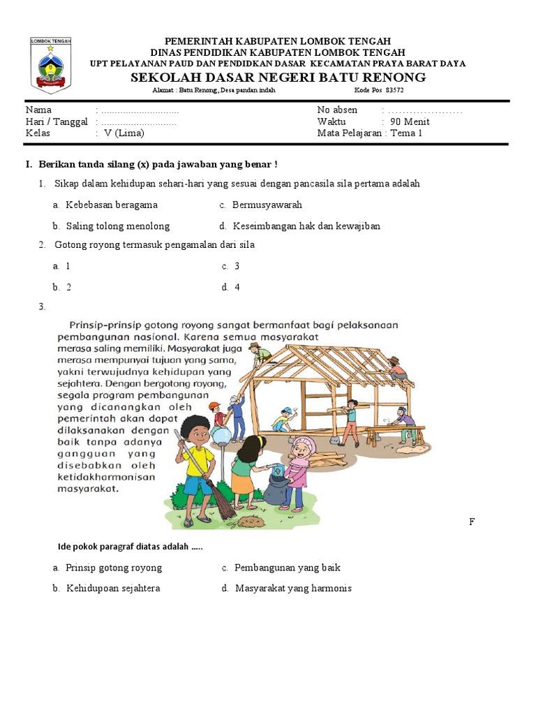 Soal Pts Kelas 5 Tema 1 Sub 1&2 | PDF