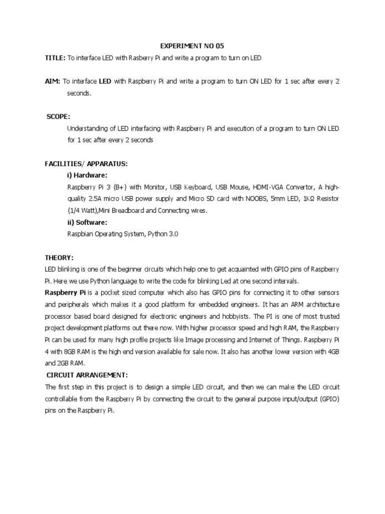 05 Led Blinking Pdf Raspberry Pi Computer Science