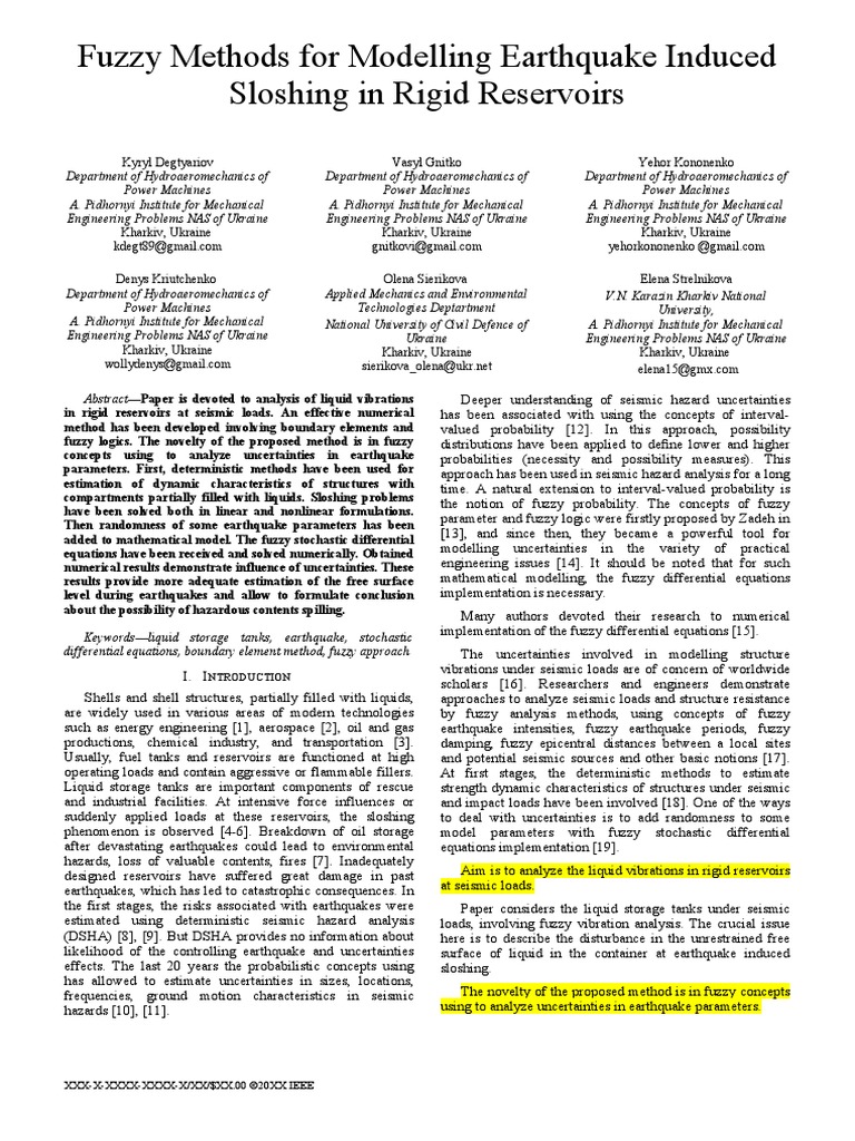 Fuzzy Methods For Modelling Earthquake Induced Sloshing in Rigid Reservoirs | PDF | Differential ...