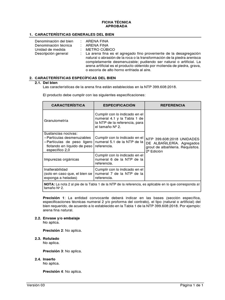 Ficha Tecnica Arena Fina | PDF | Arena | Materiales