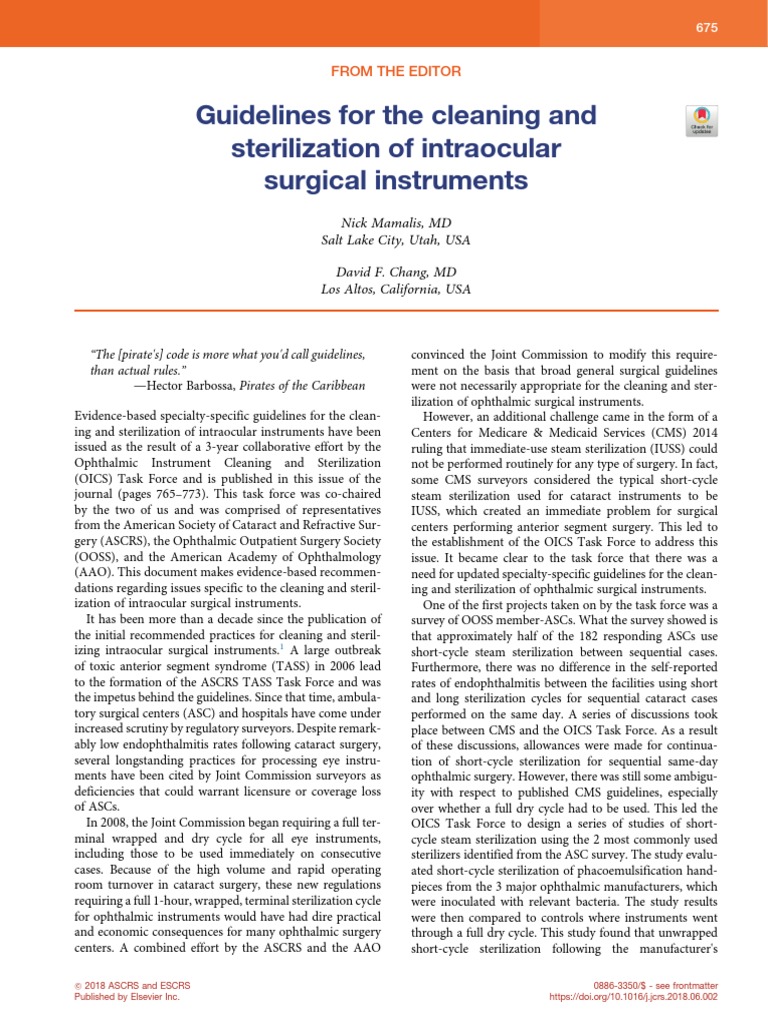 Guidelines For The Cleaning and Sterilization Of.1 | PDF ...