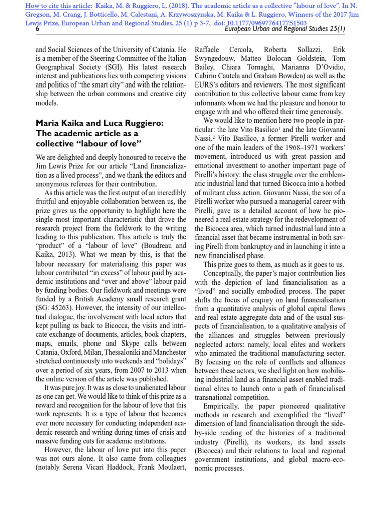 Academic Article As Labour of Love EURS | PDF