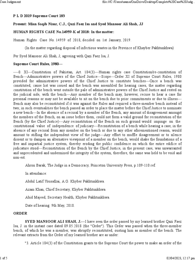 PLD 2019 SC 183 | PDF | Appeal | Judgment (Law)
